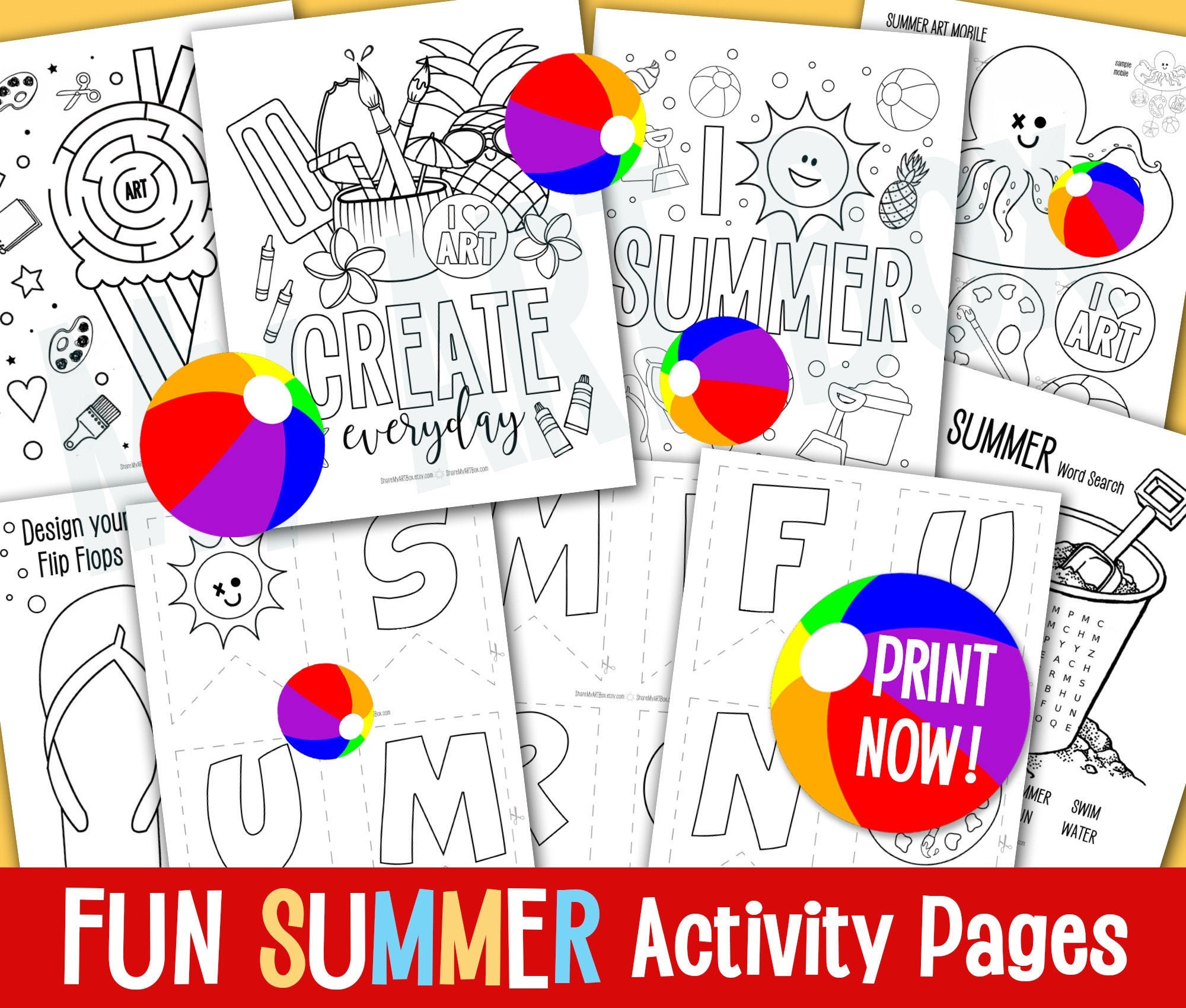 SUMMER Printable Kids Art Activity Coloring Pages, Busy Book Activities ...