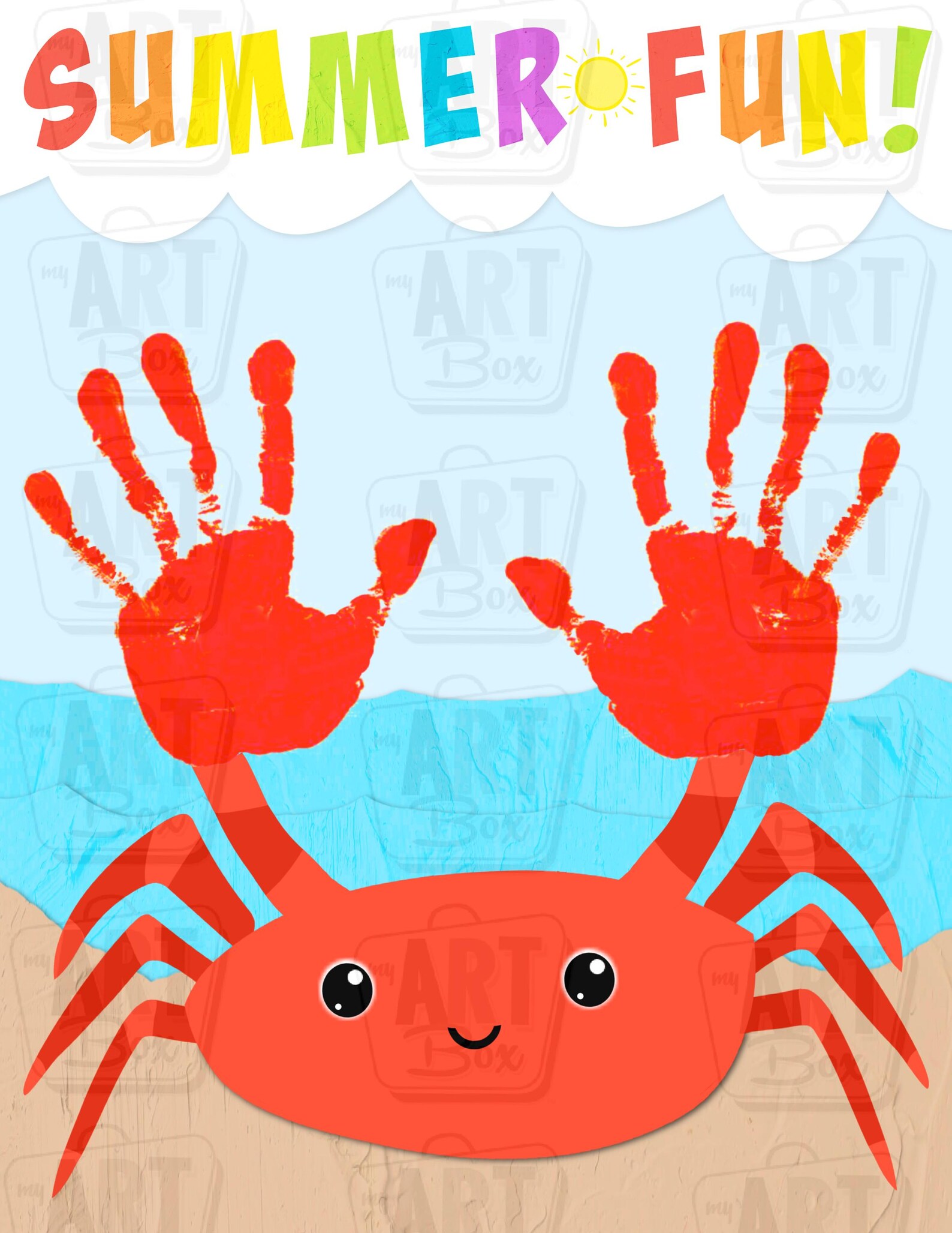 Summer Crab Handprint Art, Preschool Handprint Craft, Summer Art for ...