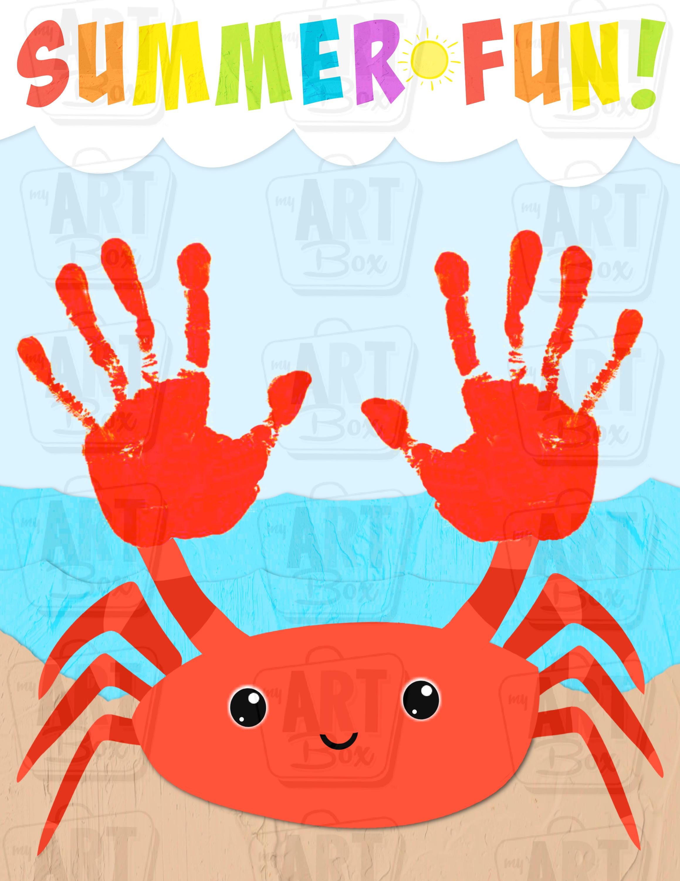 Summer Crab Handprint Art, Preschool Handprint Craft, Summer Art for ...