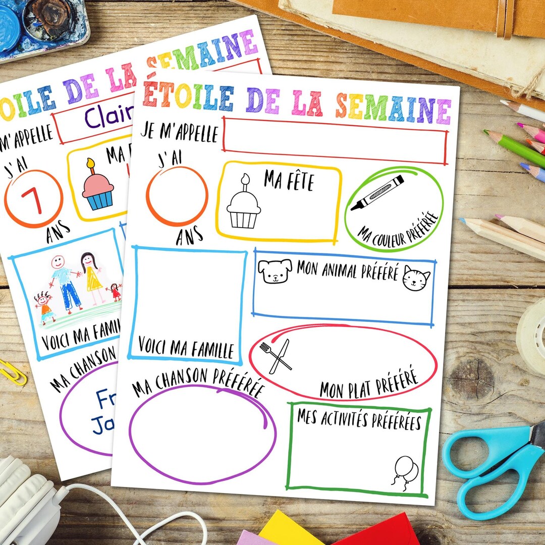 Étoile De La Semaine, French All About Me Printable Kids Template ...
