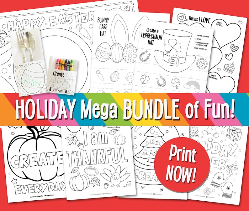 KIDS HOLIDAY COLORING Pages Printable Mega Bundle | Elementary ...