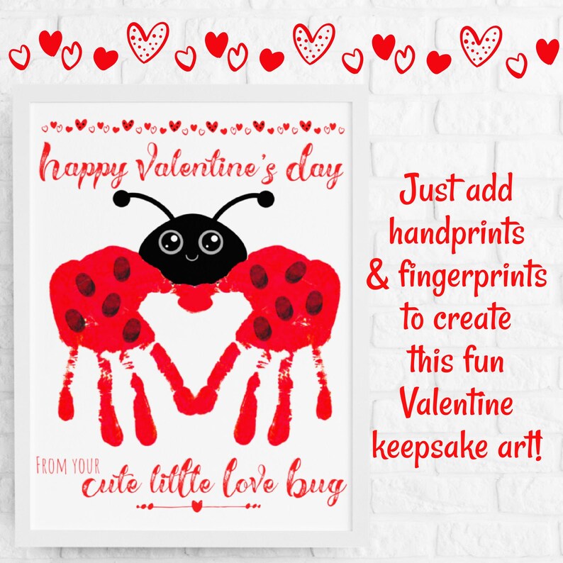 Love Bug Valentine's Day Lady Bug Handprint Art, Daycare Valentines ...