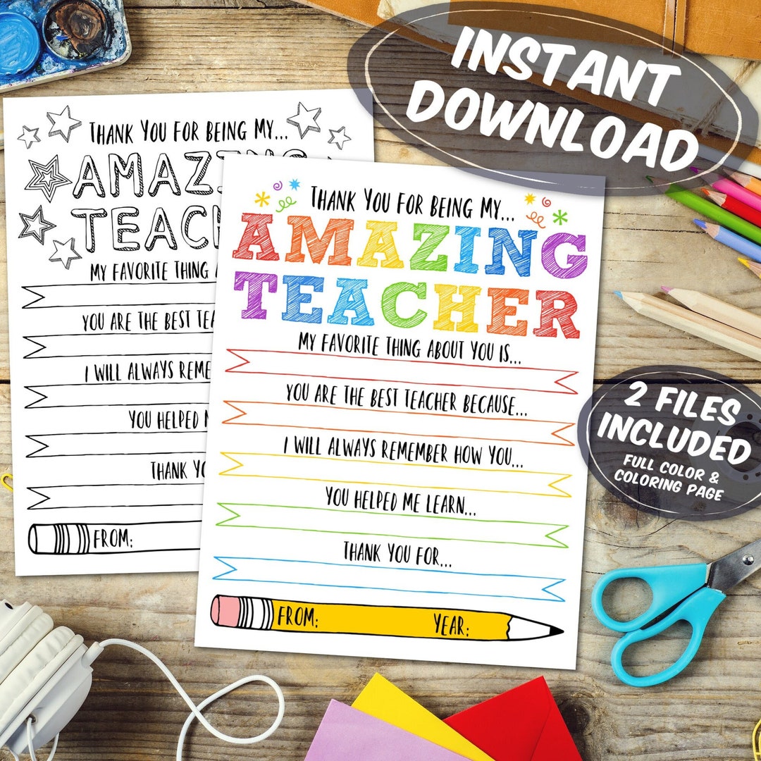 Teacher Appreciation Printable Personalized Teacher Gift Thank You ...