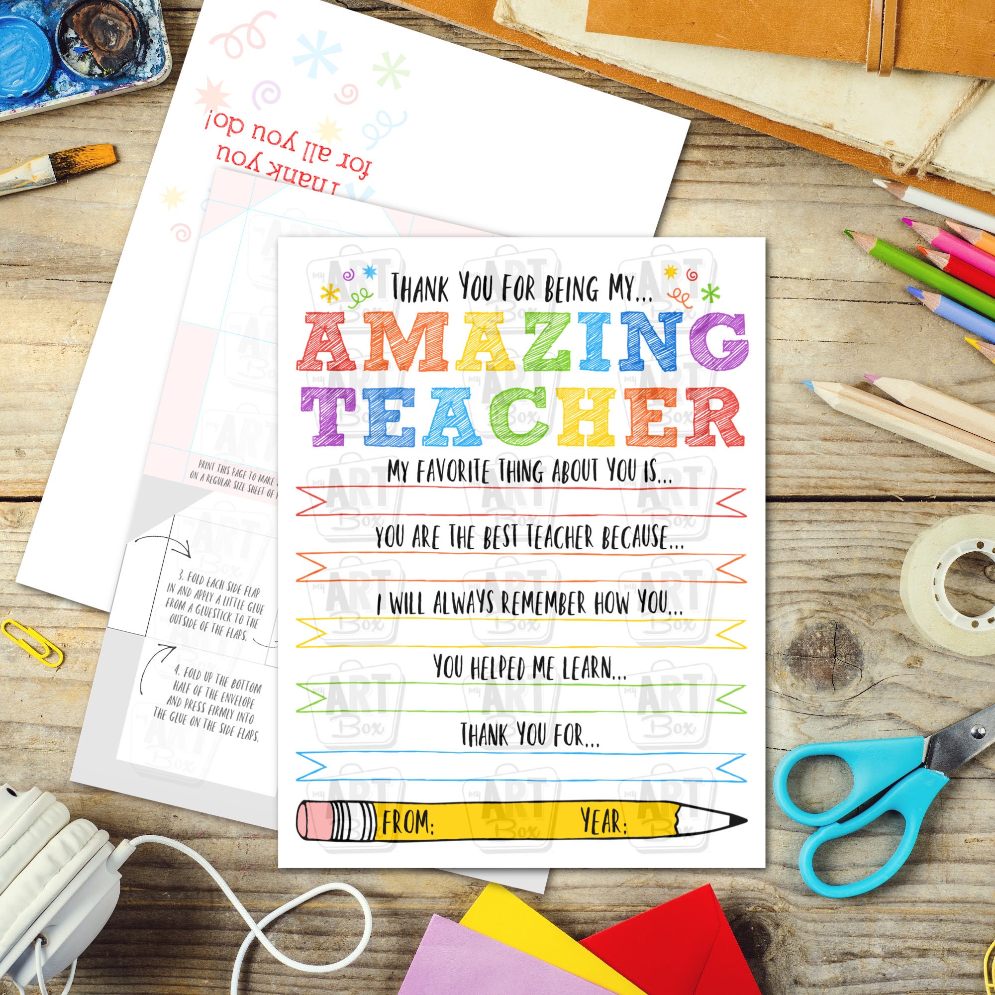 Teacher Appreciation Printable Card, Personalized Teacher Gift ...