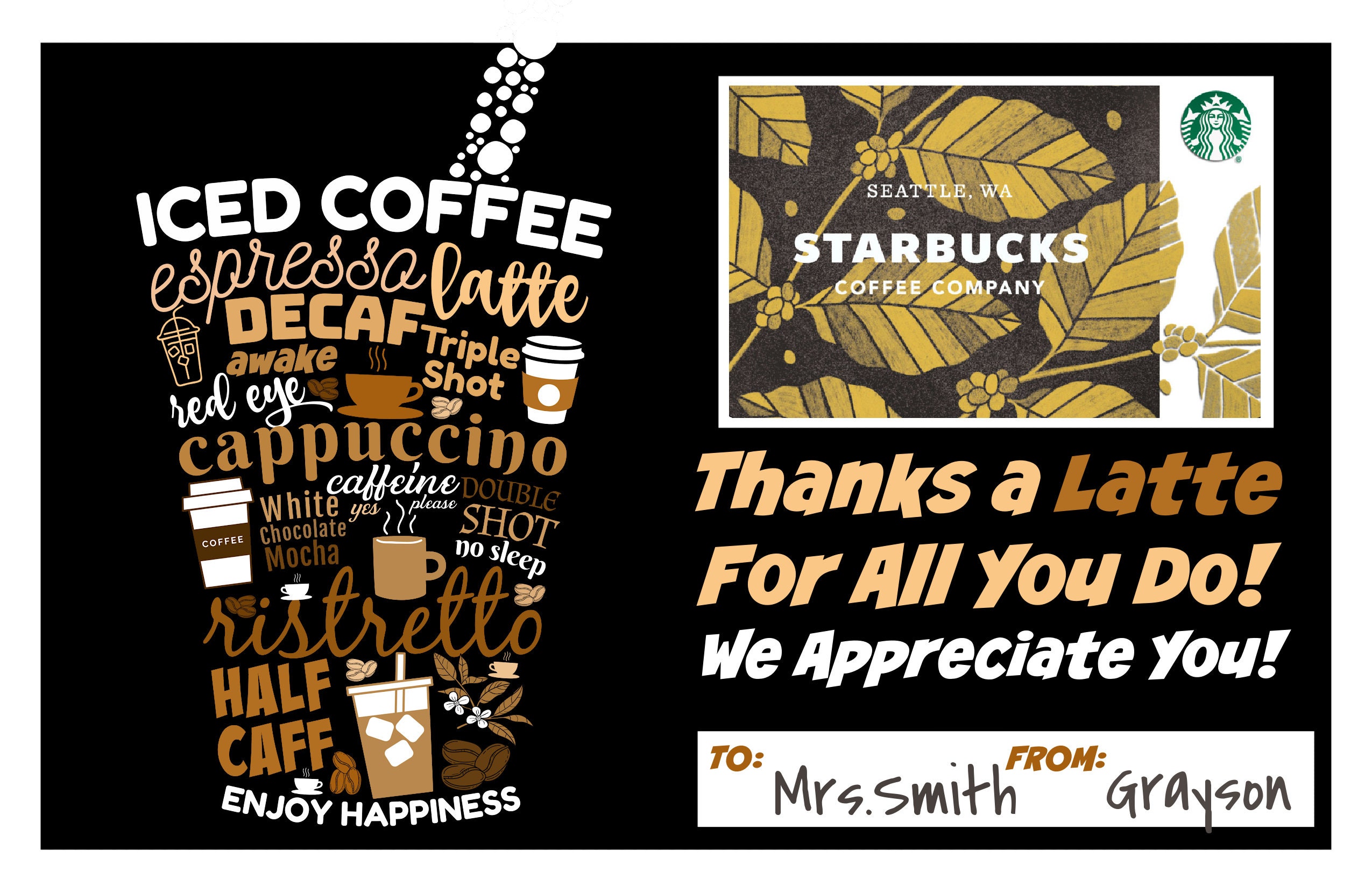 Teacher Appreciation Week Gift, Printable Coffee Gift Card Holder ...