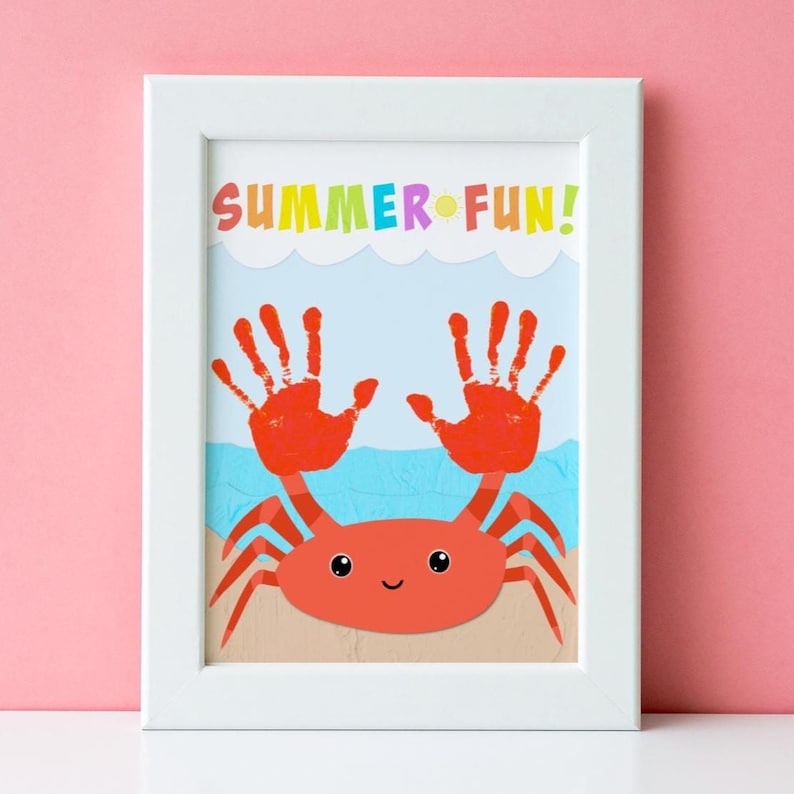 Summer Crab Handprint Art, Preschool Handprint Craft, Summer Art for ...