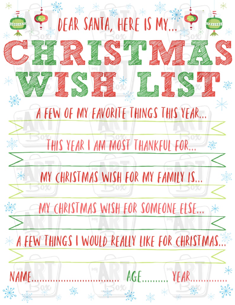 Christmas Wish List Printable, Letter to Santa, Kids Christmas ...
