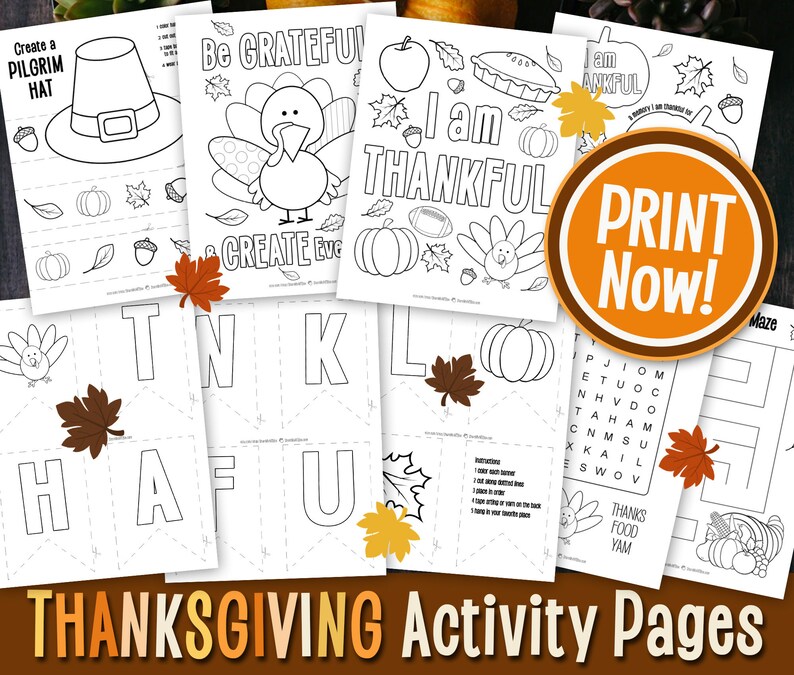 Thanksgiving Printable Placemat Set and Activity Pages Bundle Activity ...