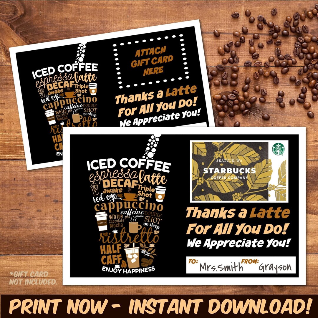 Teacher Appreciation Week Gift, Printable Coffee Gift Card Holder ...