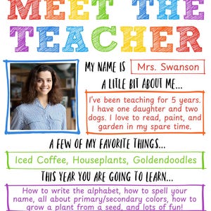 Meet the Teacher Template, Editable Back to School Open House Teacher ...