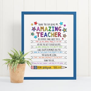 Teacher Appreciation Printable Personalized Teacher Gift Thank You ...