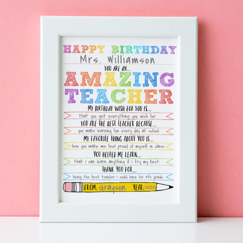 Happy Birthday Teacher, Printable Teacher Birthday Gift From Student ...