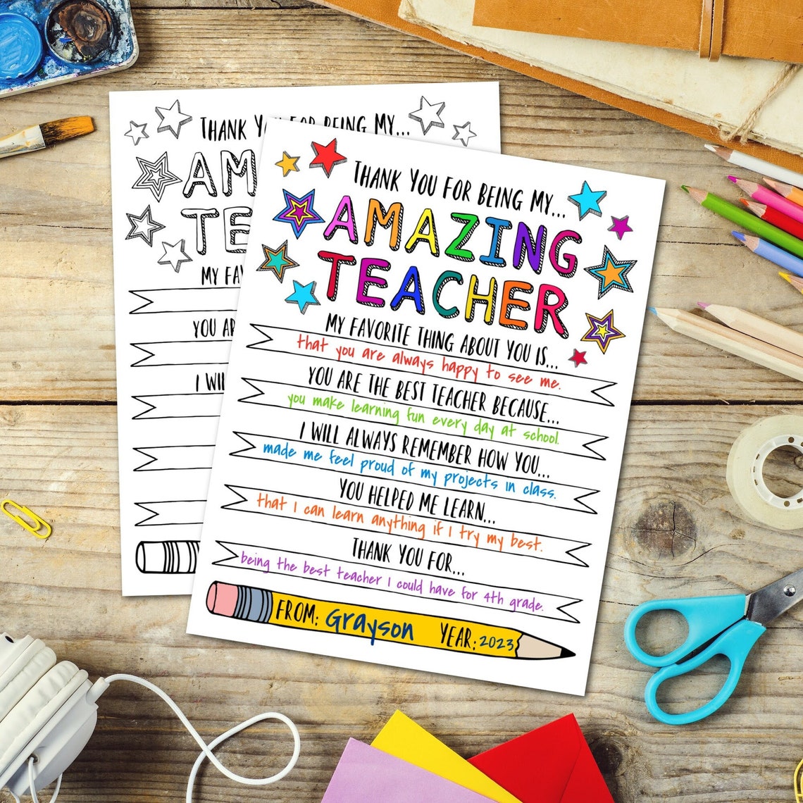 Teacher Appreciation Printable Coloring Page Personalized Teacher Gift ...