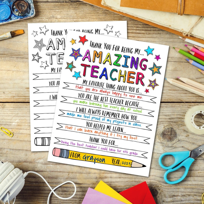Teacher Appreciation Printable Coloring Page Personalized Teacher Gift ...