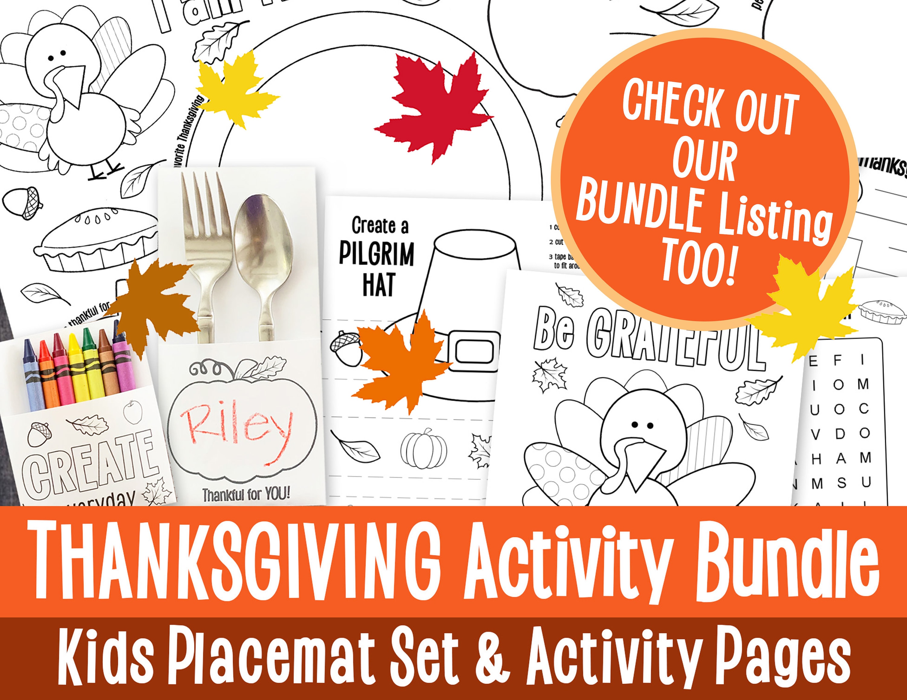 Kids Thanksgiving Activity & Coloring Pages, Digital Download Kids ...