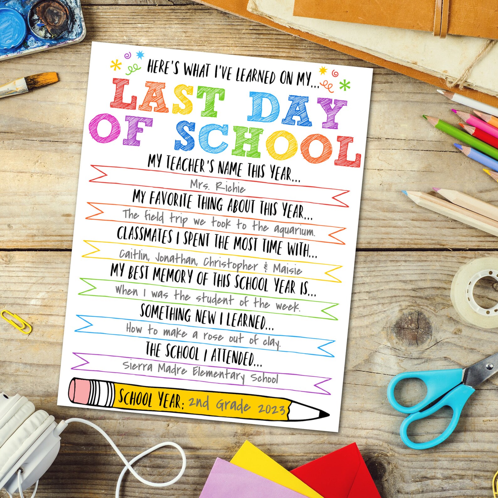Last Day of School Printable End of School Year Questionnaire Last Day ...