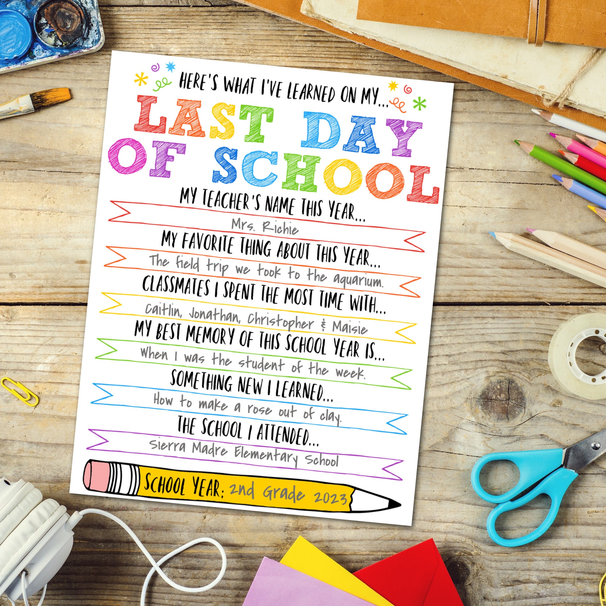 Last Day of School Printable End of School Year Questionnaire Last Day ...