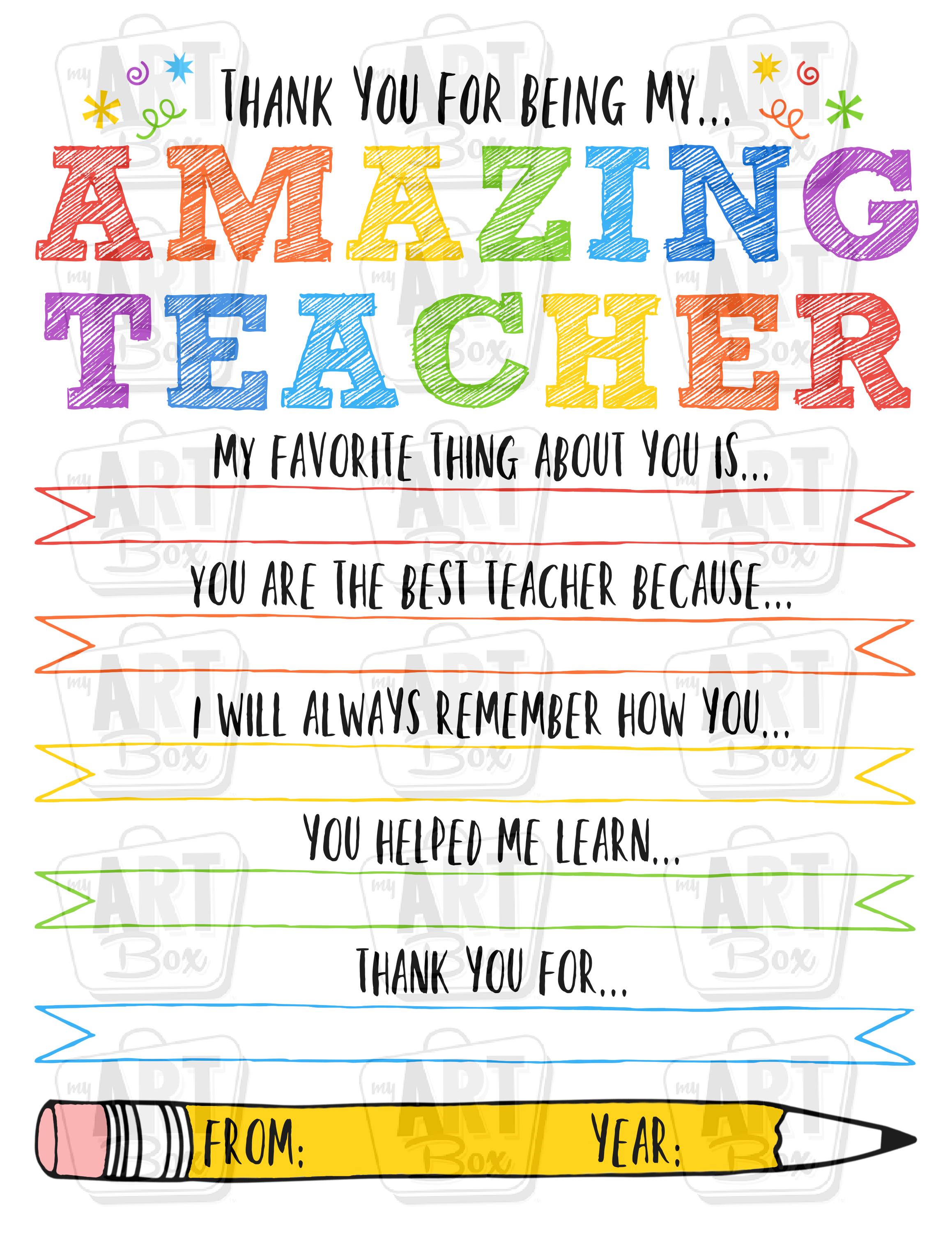 Teacher Appreciation Printable Personalized Teacher Gift Thank You ...