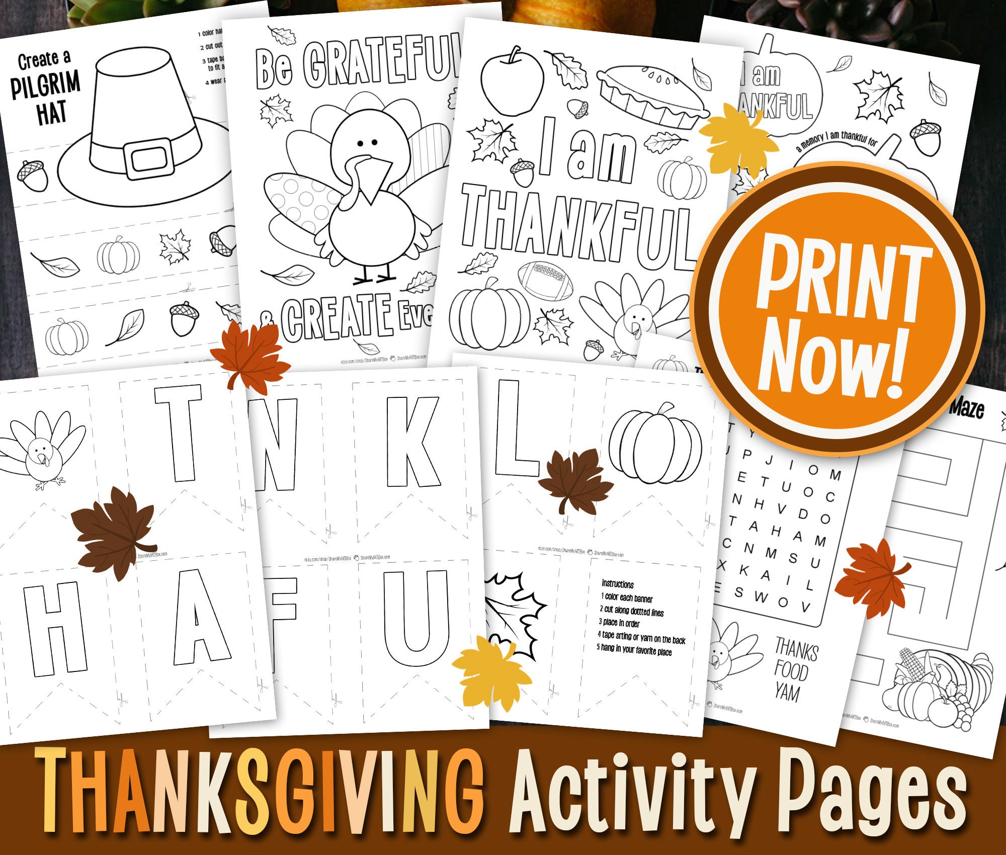 Kids Thanksgiving Activity & Coloring Pages, Digital Download Kids ...