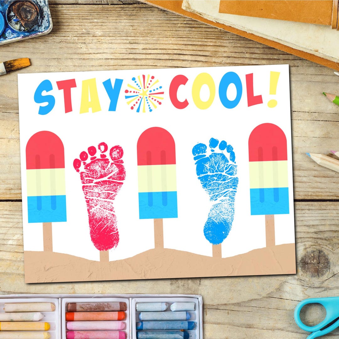 Summer Popsicle Handprint Art, Patriotic Bomb Pop Summer Footprint Art ...