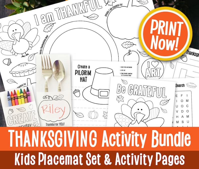 Thanksgiving Printable Placemat Set and Activity Pages Bundle Activity ...