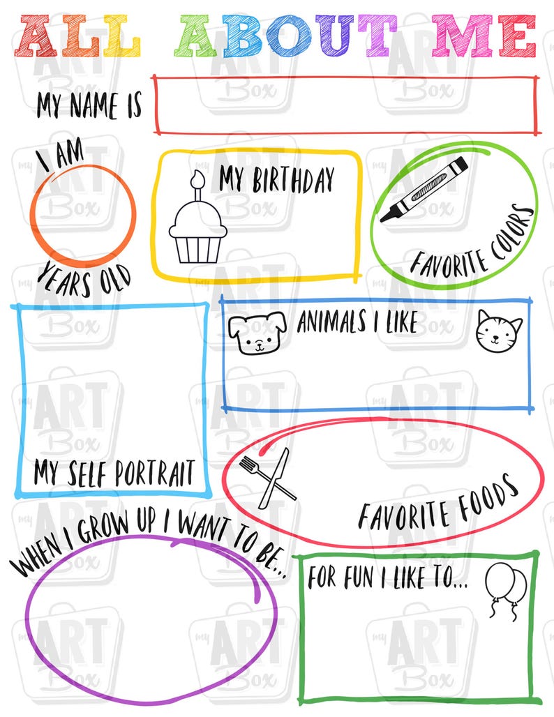 All About Me Printable Kids Template Favorite Things Back to School Get ...