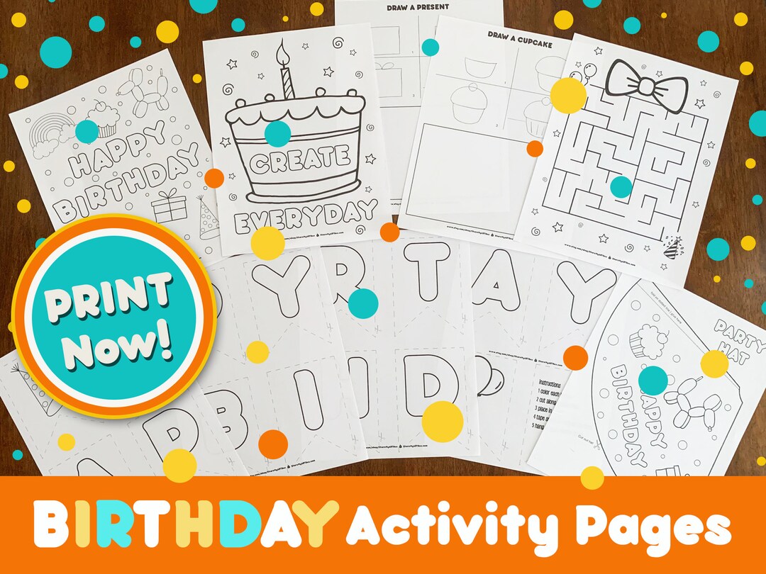 BIRTHDAY Banner Activity Pages Printable Birthday Coloring - Etsy