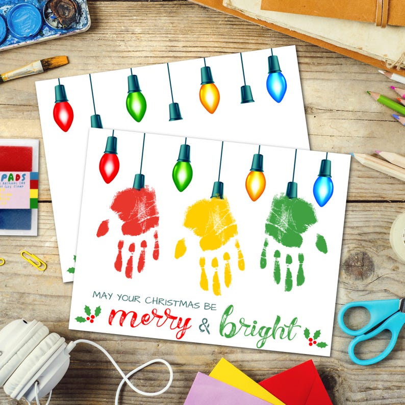 Christmas Baby Footprint Art, Christmas Tree Lights Family Handprint ...