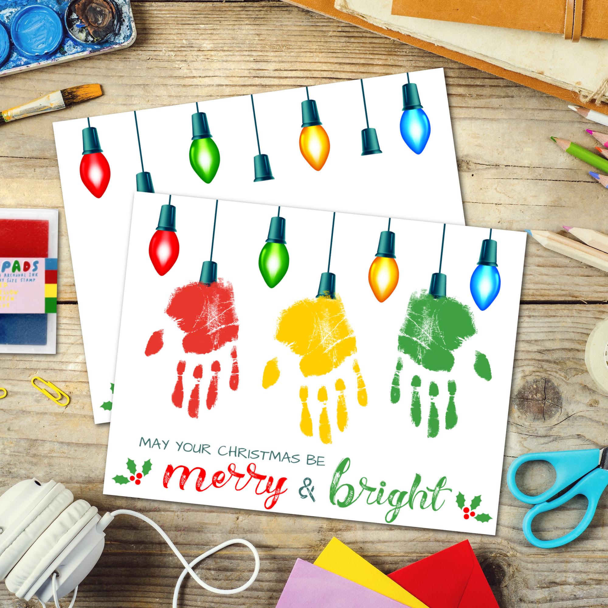 Christmas Baby Footprint Art, Christmas Tree Lights Family Handprint ...