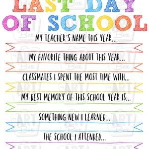 Last Day of School Printable End of School Year Questionnaire Last Day ...