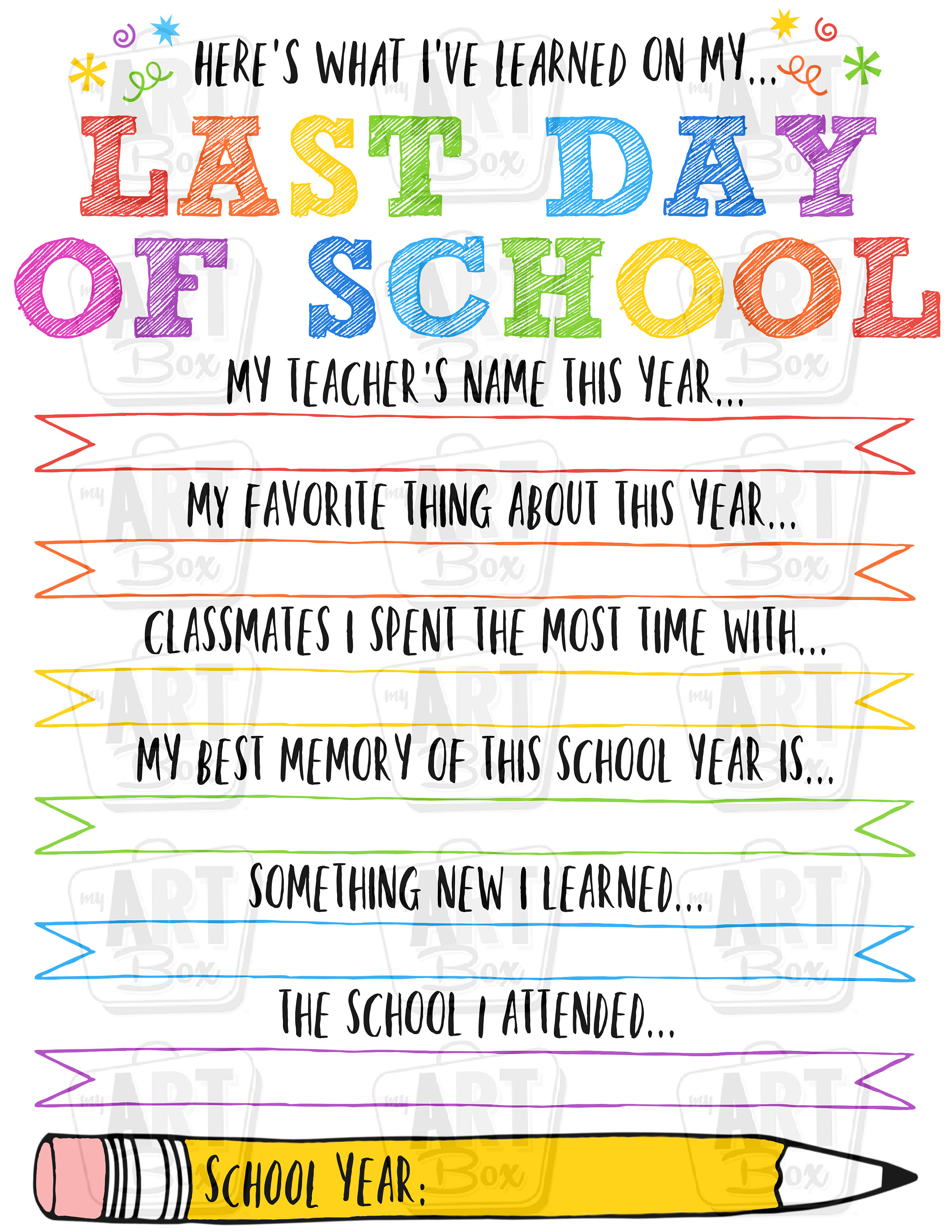 Last Day of School Printable End of School Year Questionnaire Last Day ...