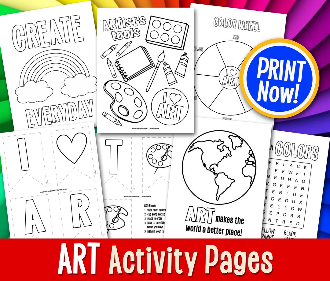 Páginas para colorear de arte para niños, pancarta de arte DIY ...
