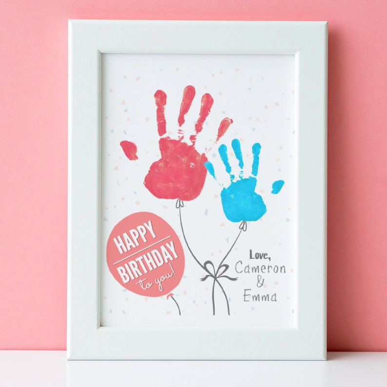 Happy Birthday Handprint Balloons Art, Handprint Birthday Keepsake Card ...