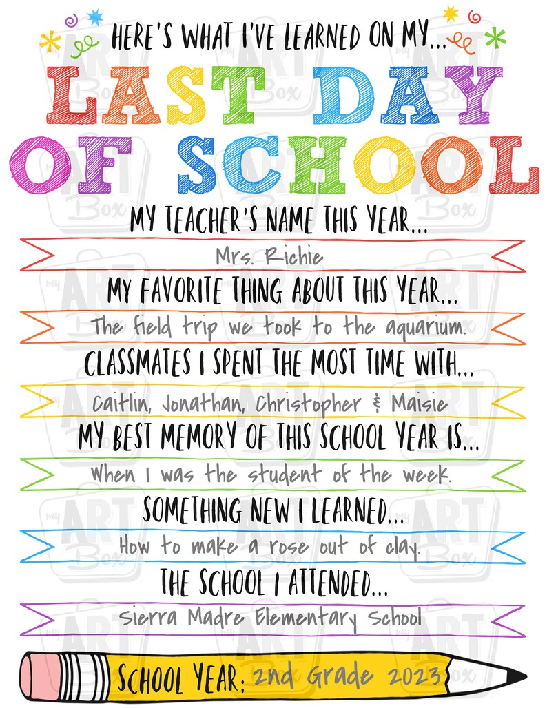 Last Day of School Printable End of School Year Questionnaire Last Day ...