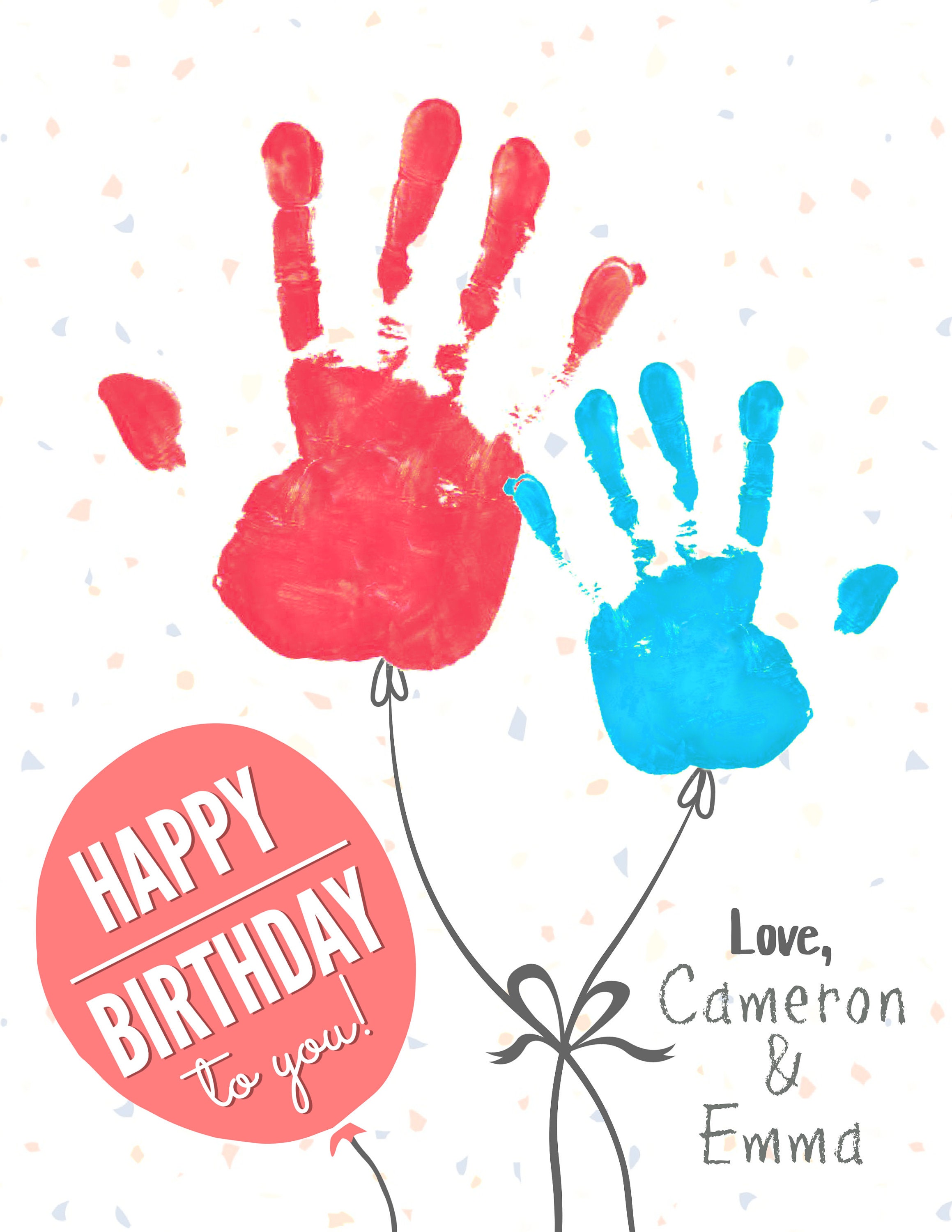 Happy Birthday Handprint Balloons Art, Handprint Birthday Keepsake Card ...