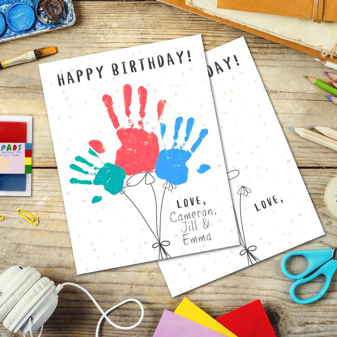 Handprint Art Happy Birthday Balloons Printable, Personalized Gift for ...