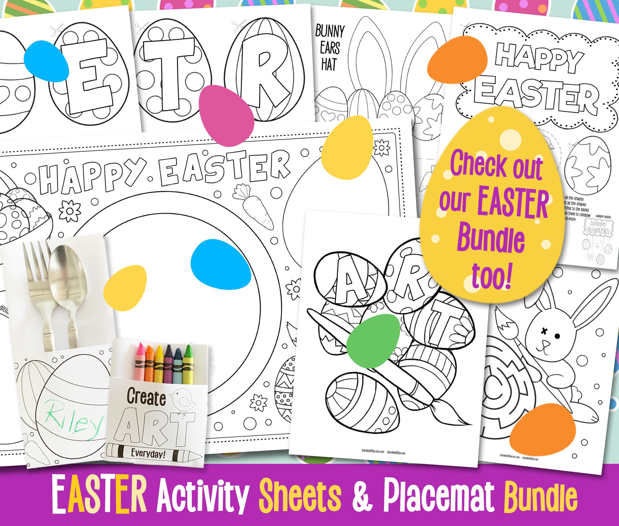 Printable EASTER Placemat Kids Table Egg Coloring Craft Easter Kid ...