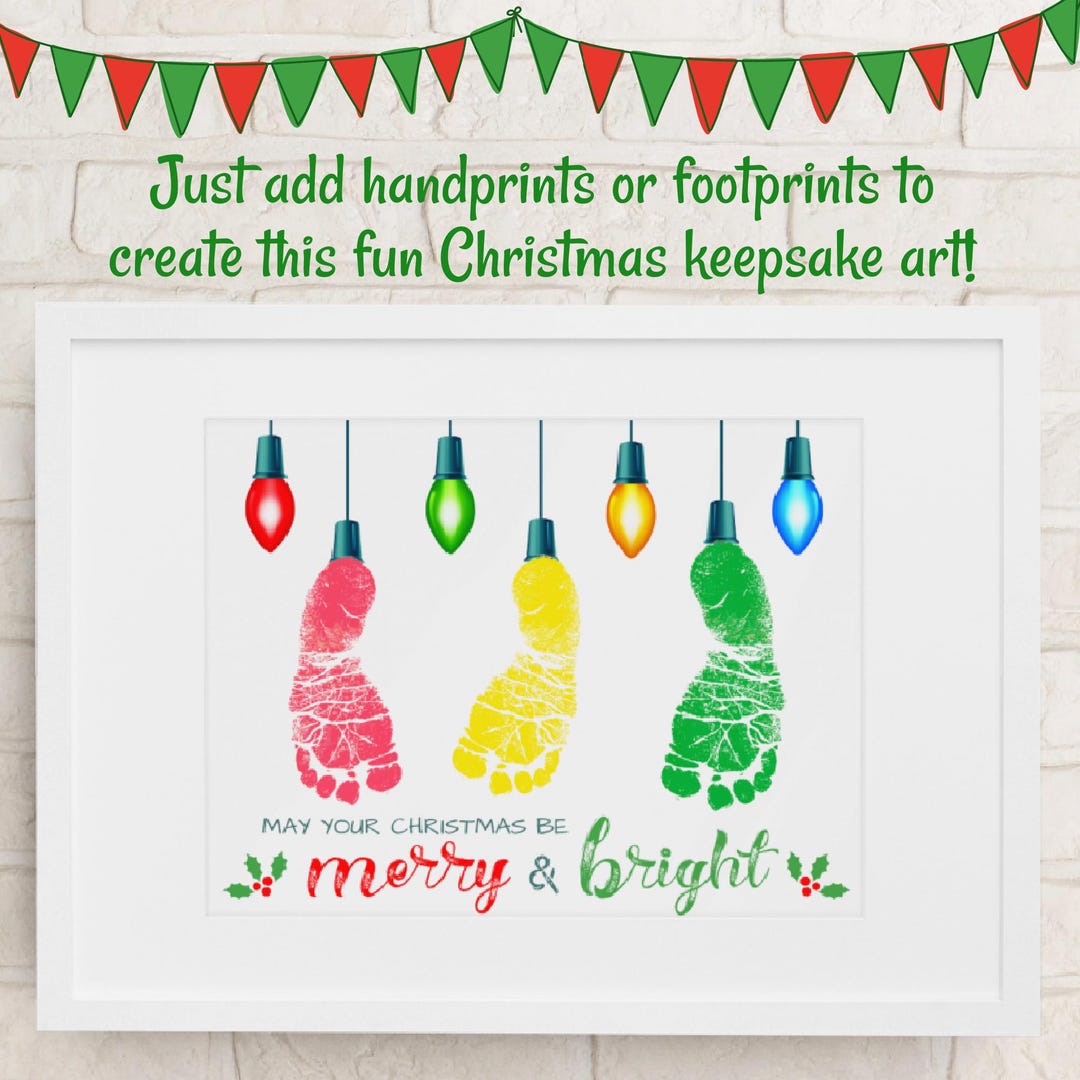 Christmas Baby Footprint Art, Christmas Tree Lights Family Handprint ...