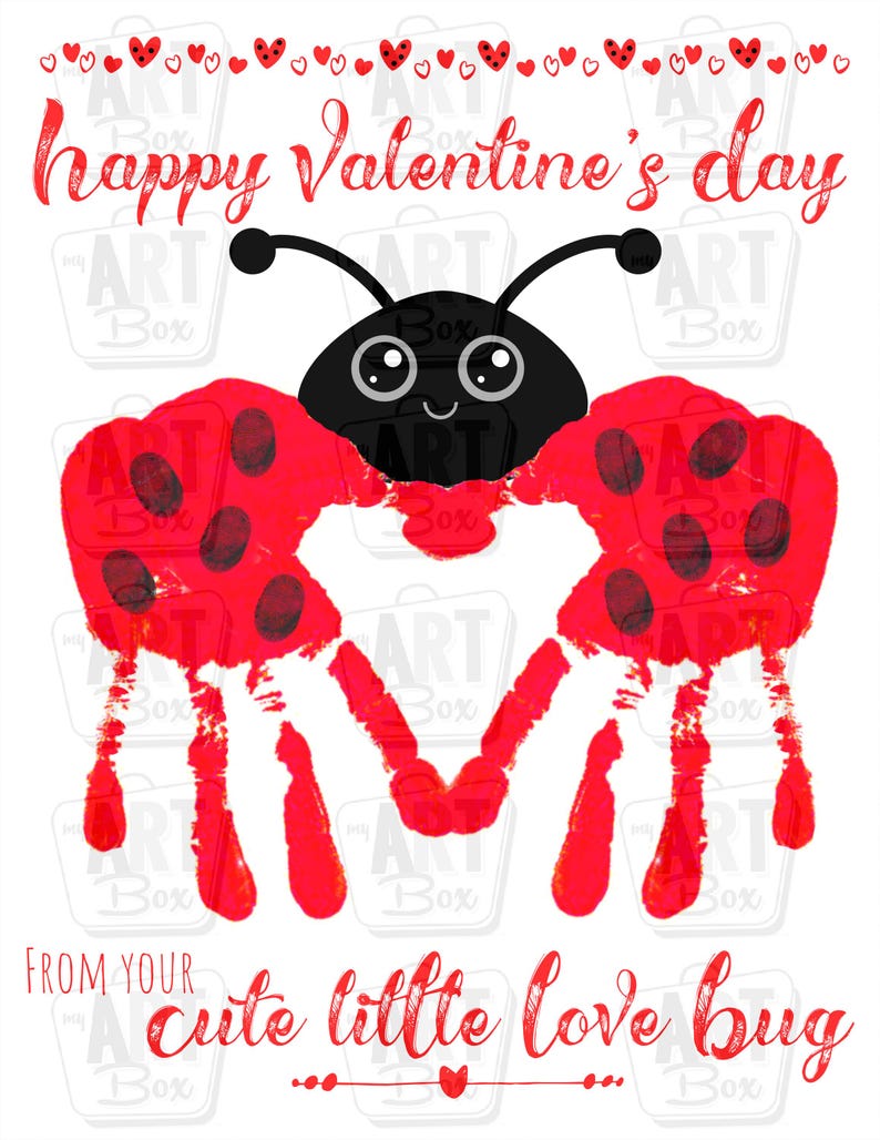 Love Bug Valentine's Day Lady Bug Handprint Art, Daycare Valentines ...