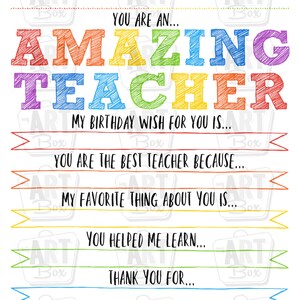 Happy Birthday Teacher, Printable Teacher Birthday Gift From Student ...