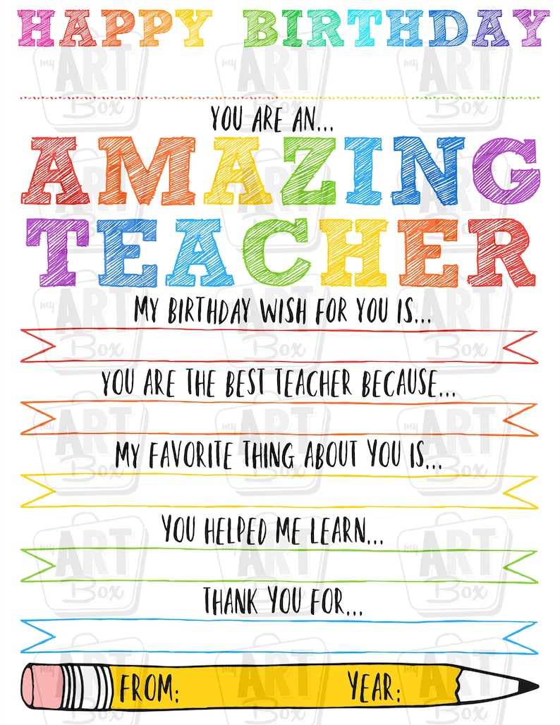 Happy Birthday Teacher, Printable Teacher Birthday Gift From Student ...