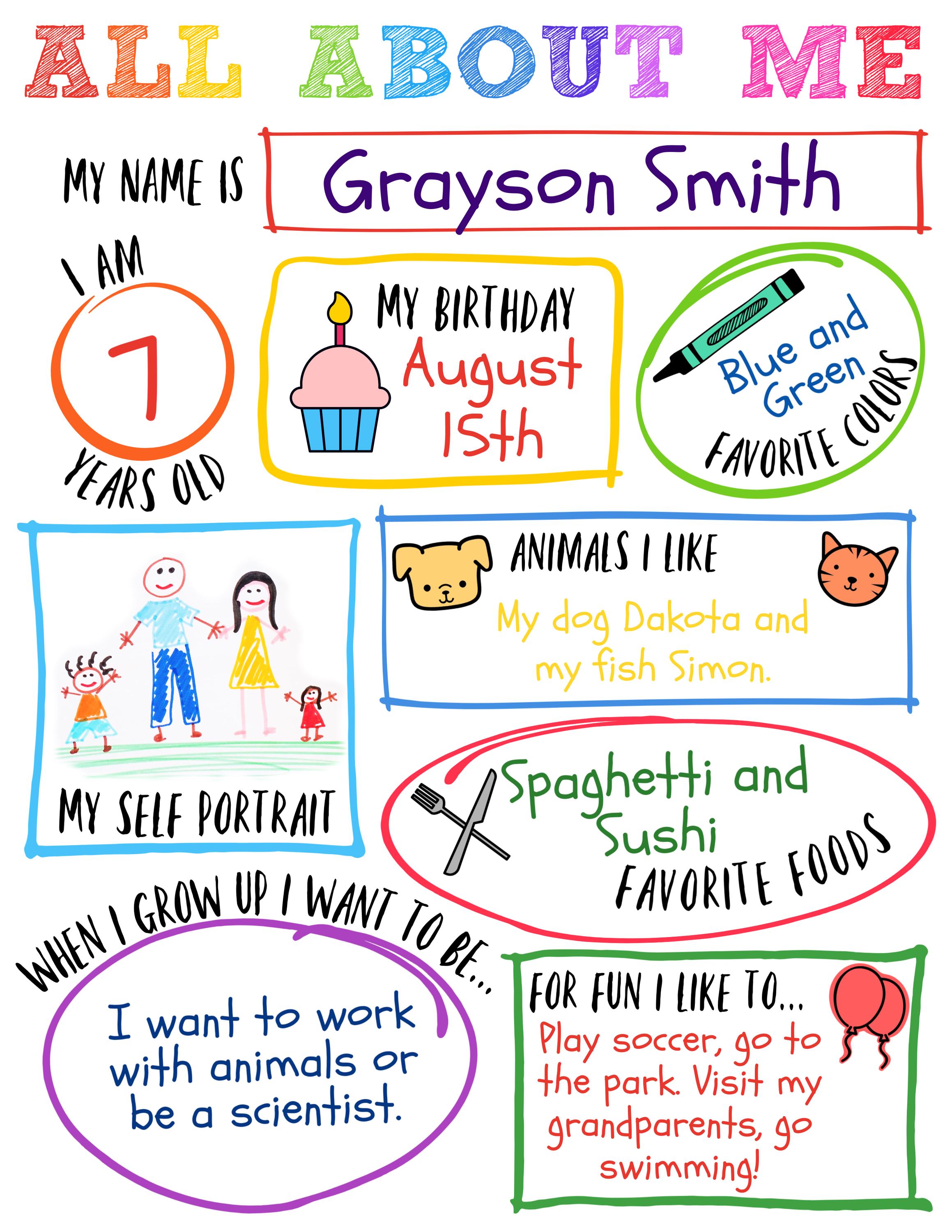 All About Me Printable Kids Template Favorite Things Back to School Get ...