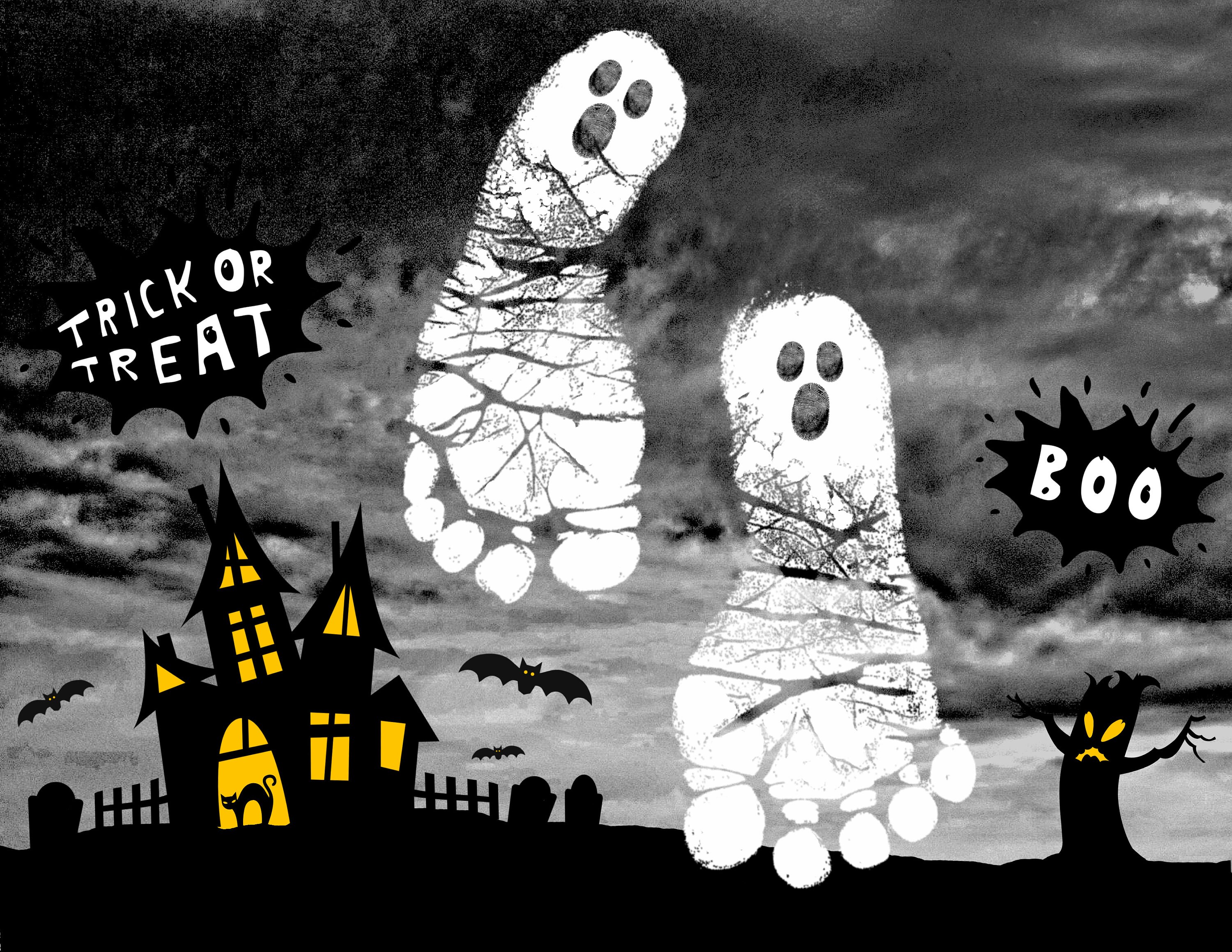 Halloween Footprint Art for Kids Toddler Infant, Ghost Footprint Craft ...