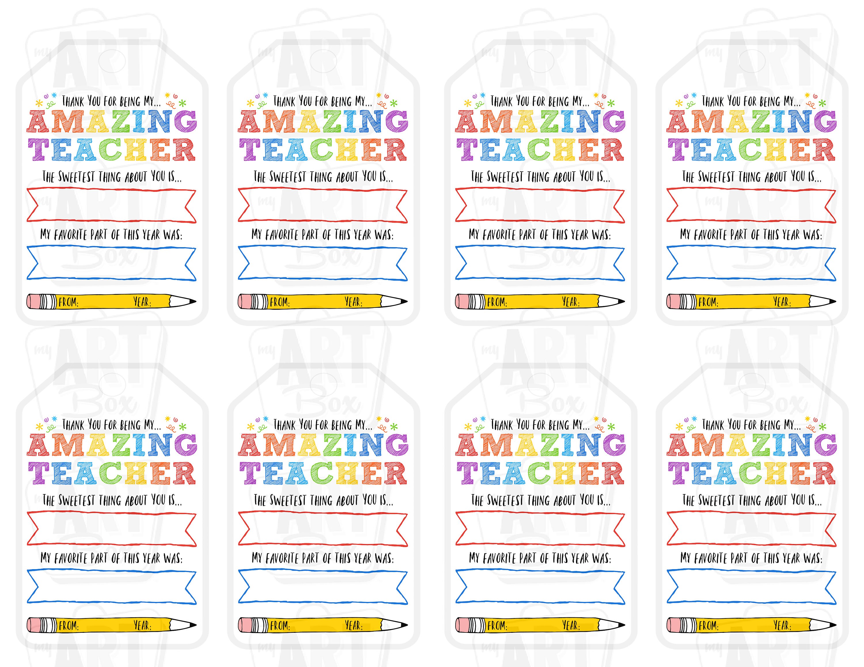 Teacher Appreciation Printable Gift Tags Teacher Thank You Sweet Treat ...