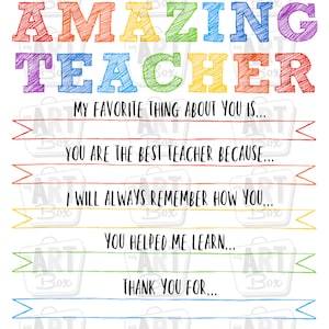 Teacher Appreciation Printable Personalized Teacher Gift Thank You ...