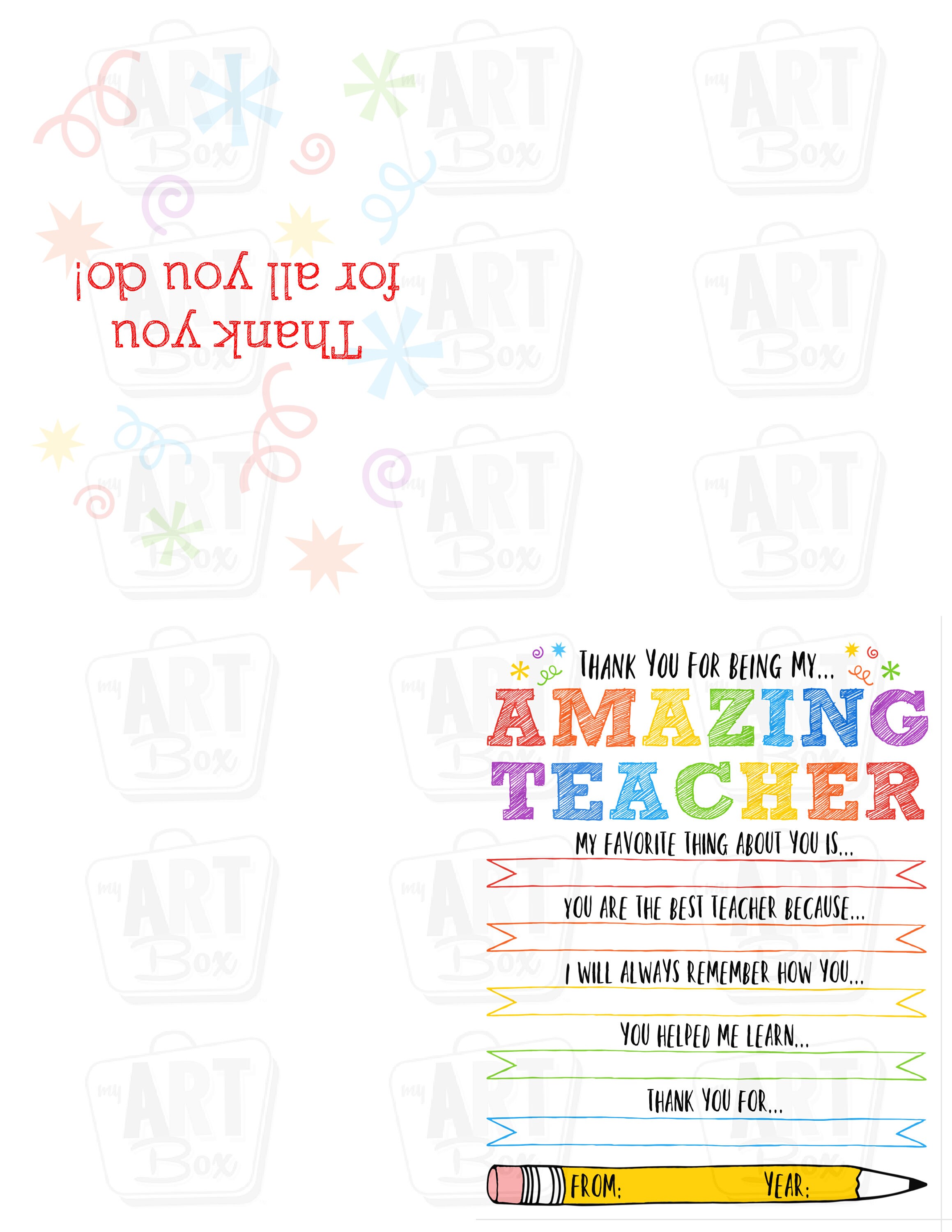 Teacher Appreciation Printable Card, Personalized Teacher Gift ...