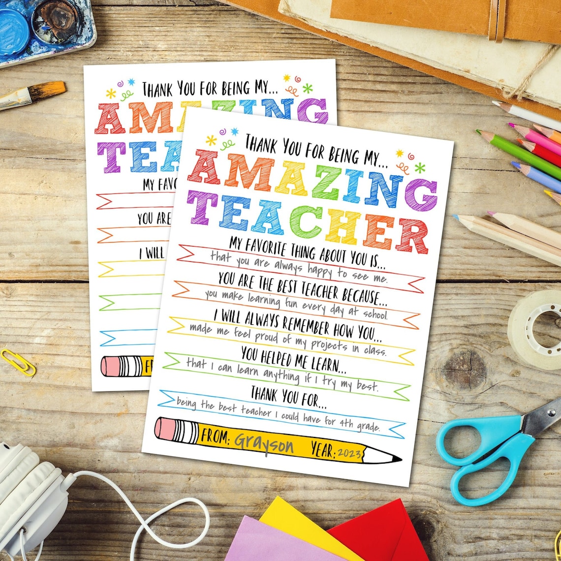 Teacher Appreciation Printable Personalized Teacher Gift Thank You ...