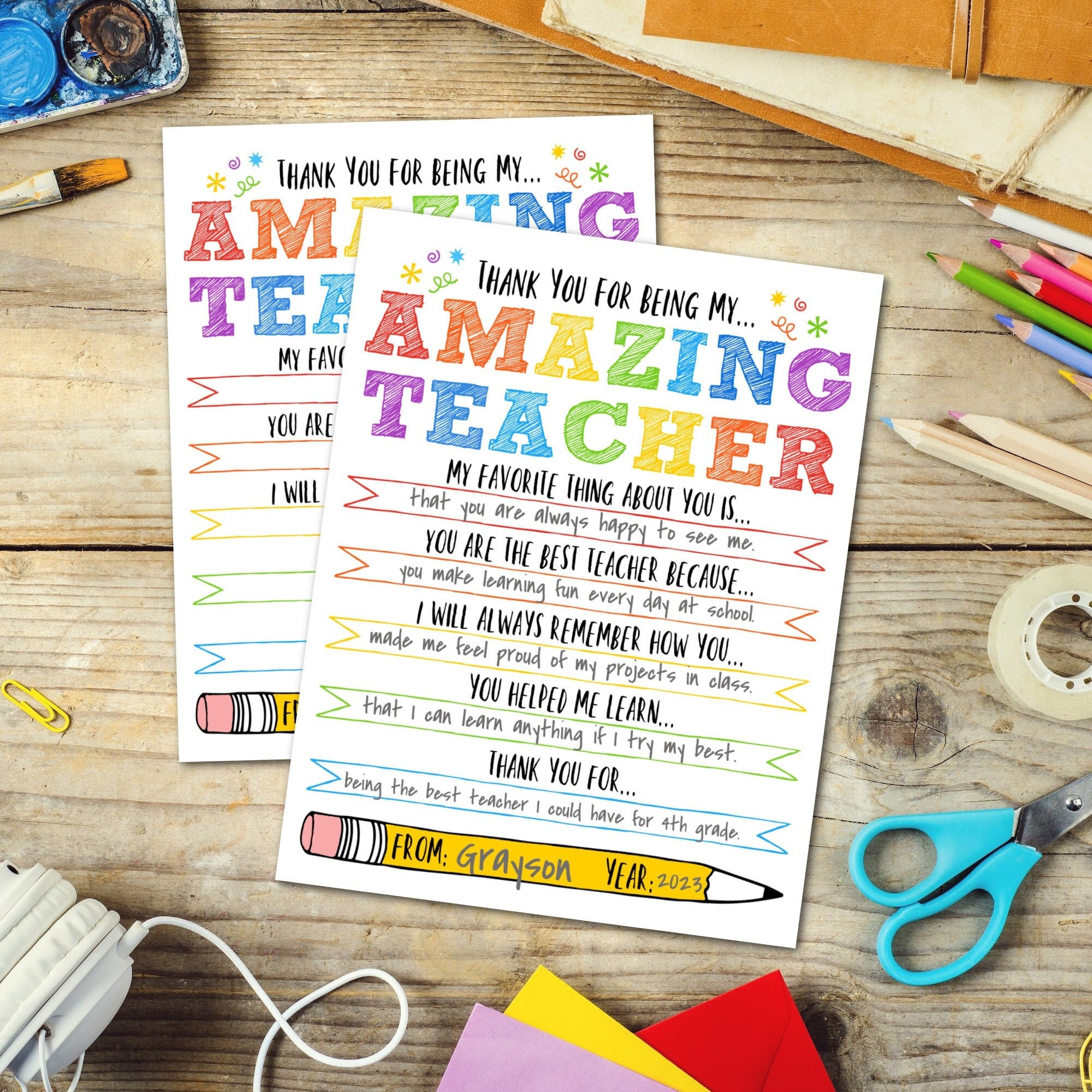 Teacher Appreciation Printable Personalized Teacher Gift Thank You ...