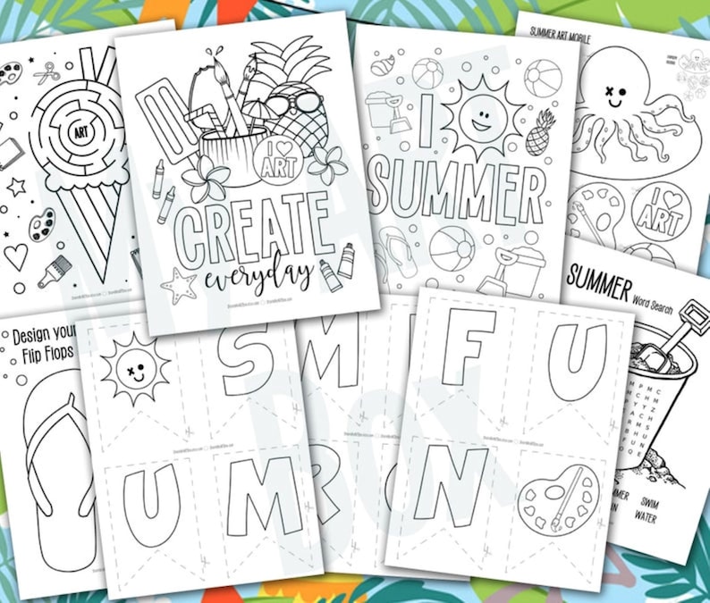 Summer Fun Art Kit for Kids, Kids Summer Activities, Coloring Pages ...
