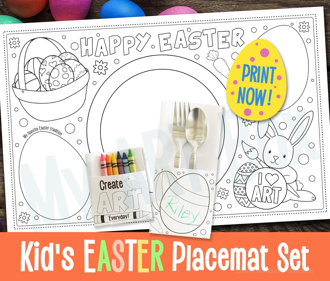 Printable EASTER Placemat Kids Table Egg Coloring Craft Easter Kid ...